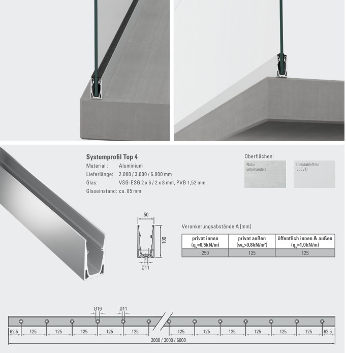 Glassline Ganzglasgeländer Bodenmontage U-Profil Balardo Hybrid Lite ...